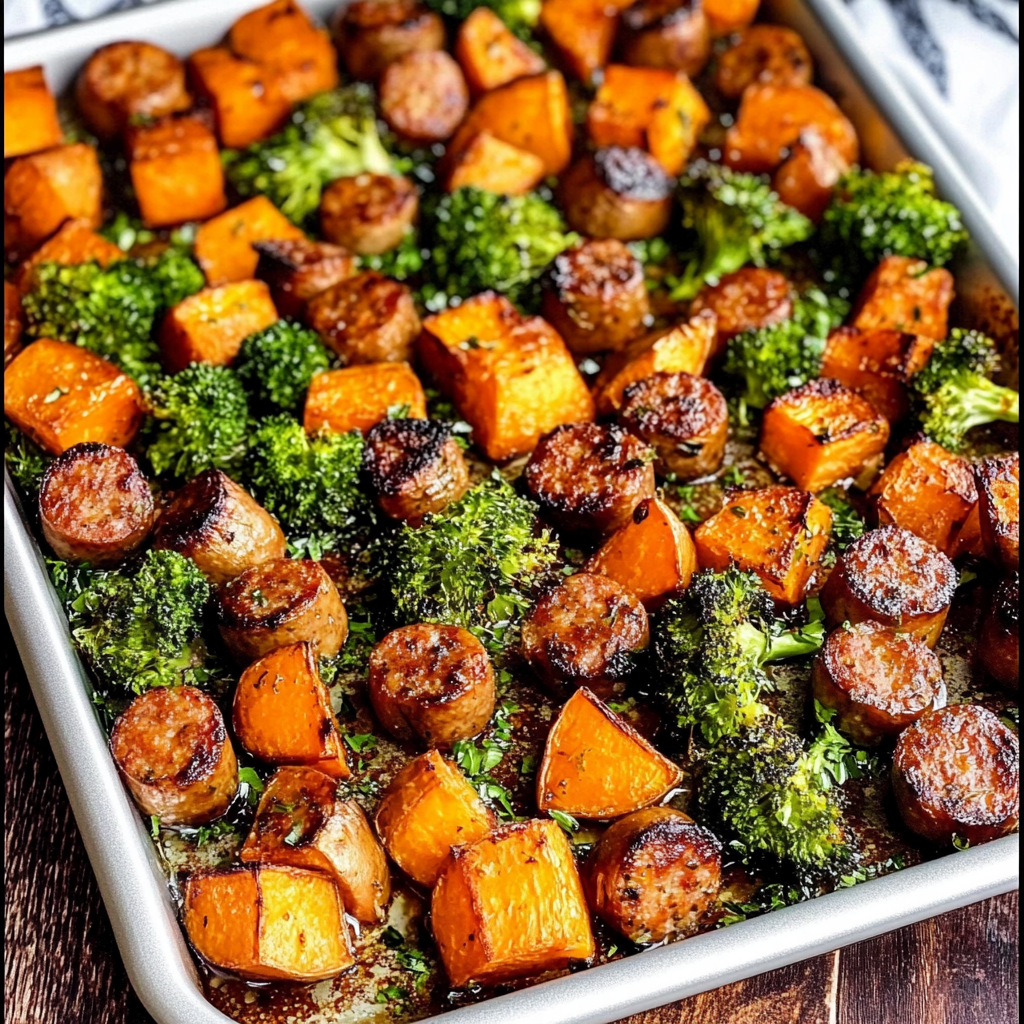 Sheet Pan Sausage and Sweet Potatoes